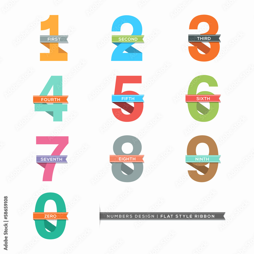 Vector Set of Flat Design Numbers 0-9 with Ribbons Stock Vector | Adobe ...