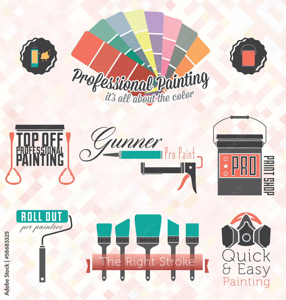 Vector Set: Commercial Residential Painting Icons and Symbols Stock ...