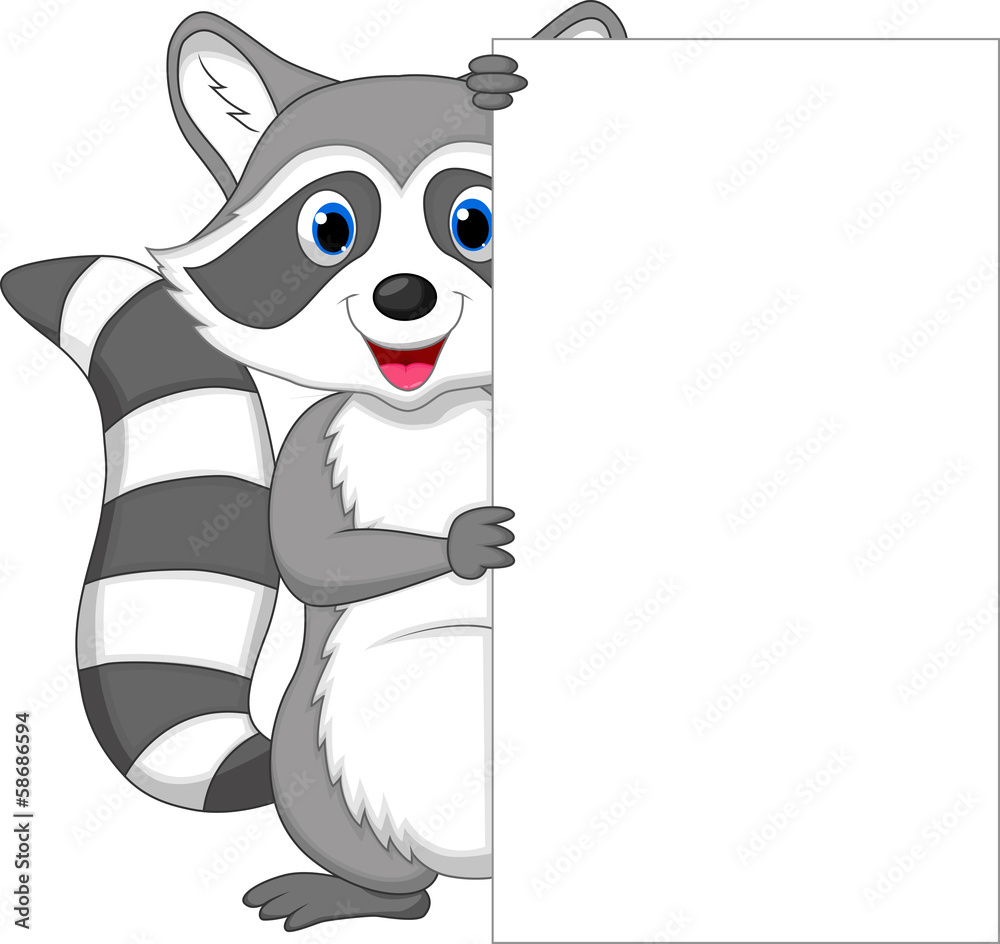 Cute raccoon cartoon holding blank sign Stock Vector | Adobe Stock