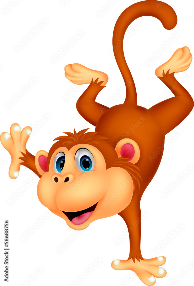 Cute monkey standing in its hand Stock Vector | Adobe Stock