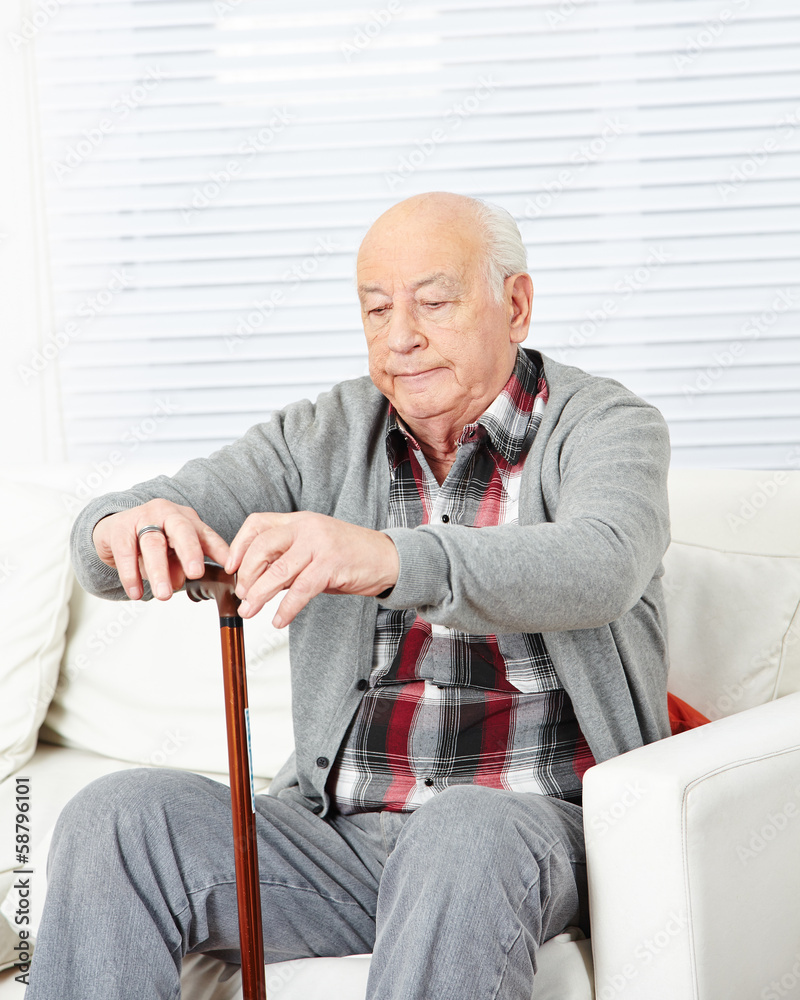 Old man with cane at home Stock Photo | Adobe Stock