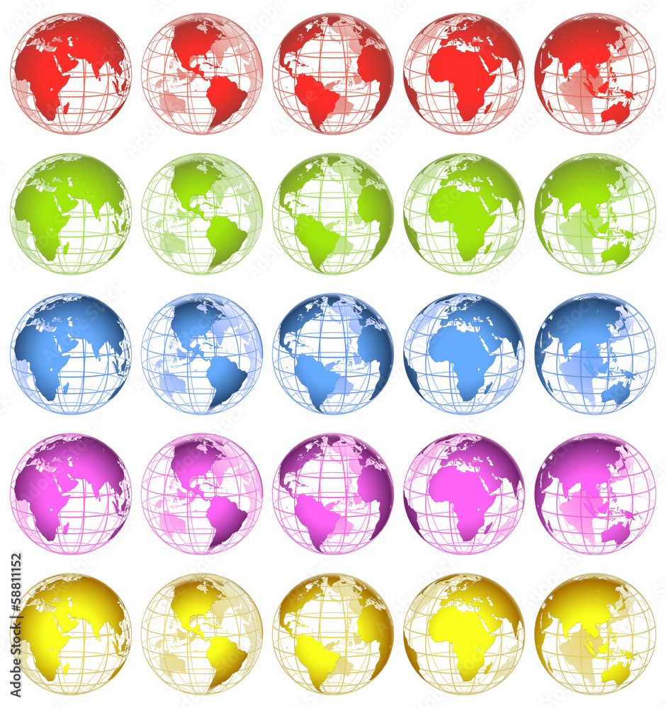 25 globes in 5 different attractive colours Stock Vector | Adobe Stock