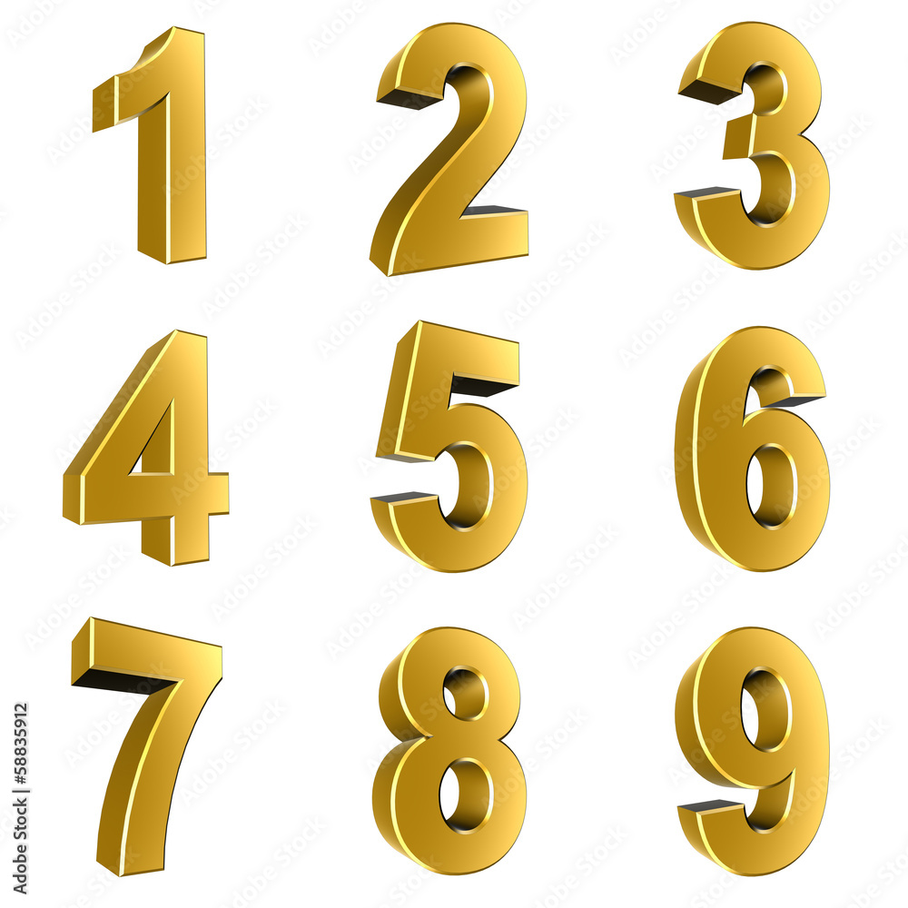 Number from 1 to 9 in gold over white background Stock Illustration ...