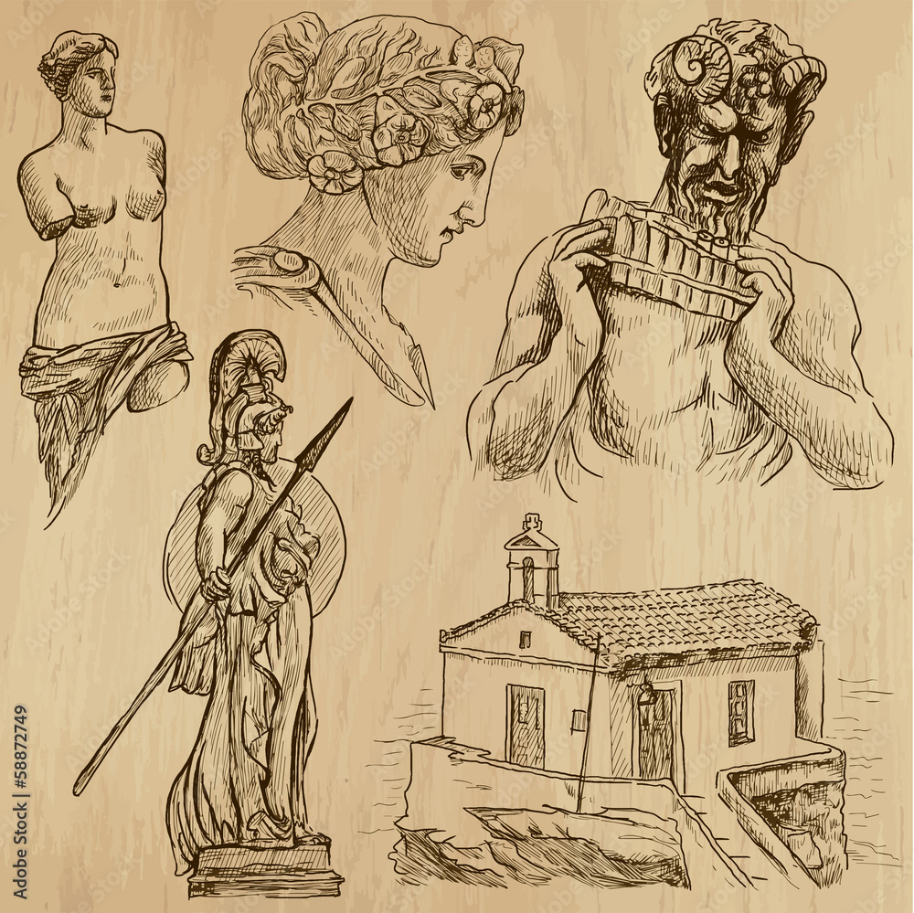 Traveling series: GREECE (set no.6) - drawings into vector set Stock ...