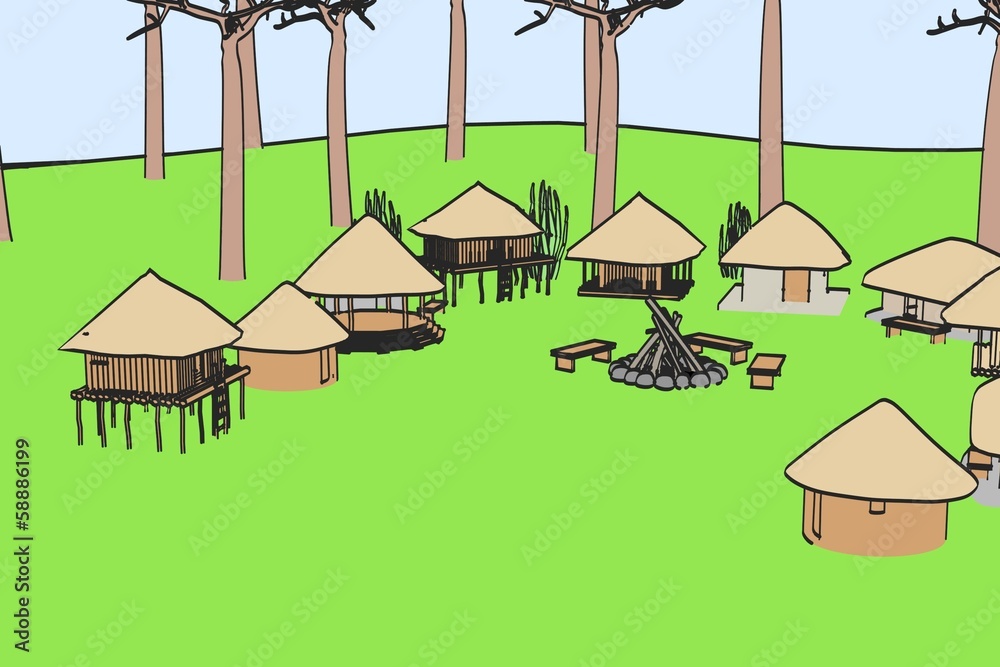 cartoon image of african village Stock Illustration | Adobe Stock