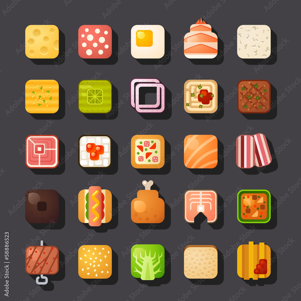 square shaped food icon set Stock Vector | Adobe Stock
