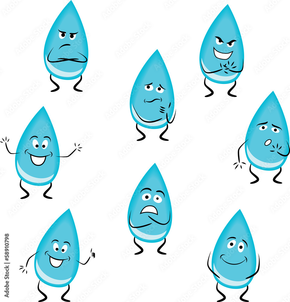 Cartoon water drops with different emotions Stock Vector | Adobe Stock