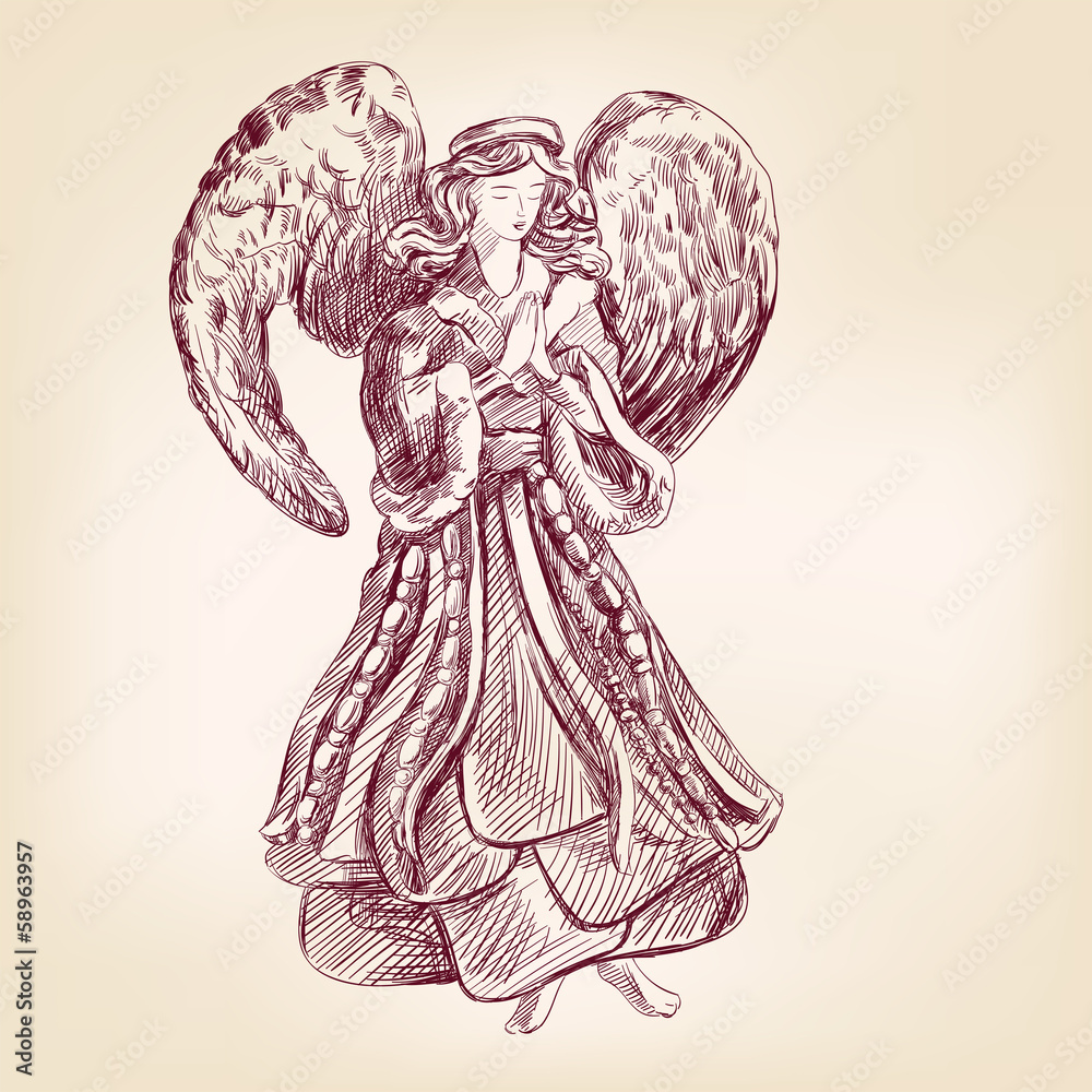 angel hand drawn vector llustration realistic sketch Stock Vector ...