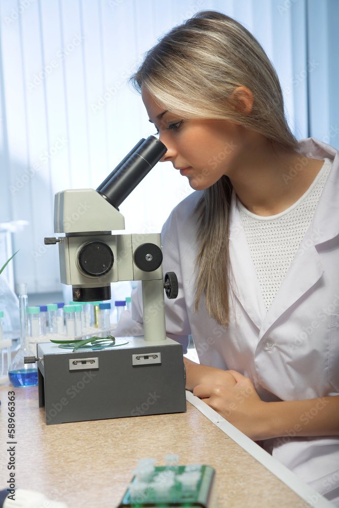 researcher with microscope Stock Photo | Adobe Stock