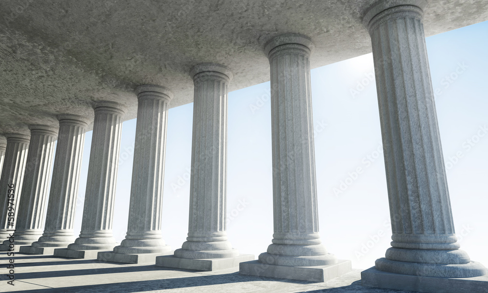 Poster Classic Ancient Interior with sun rays breaking through a column ...