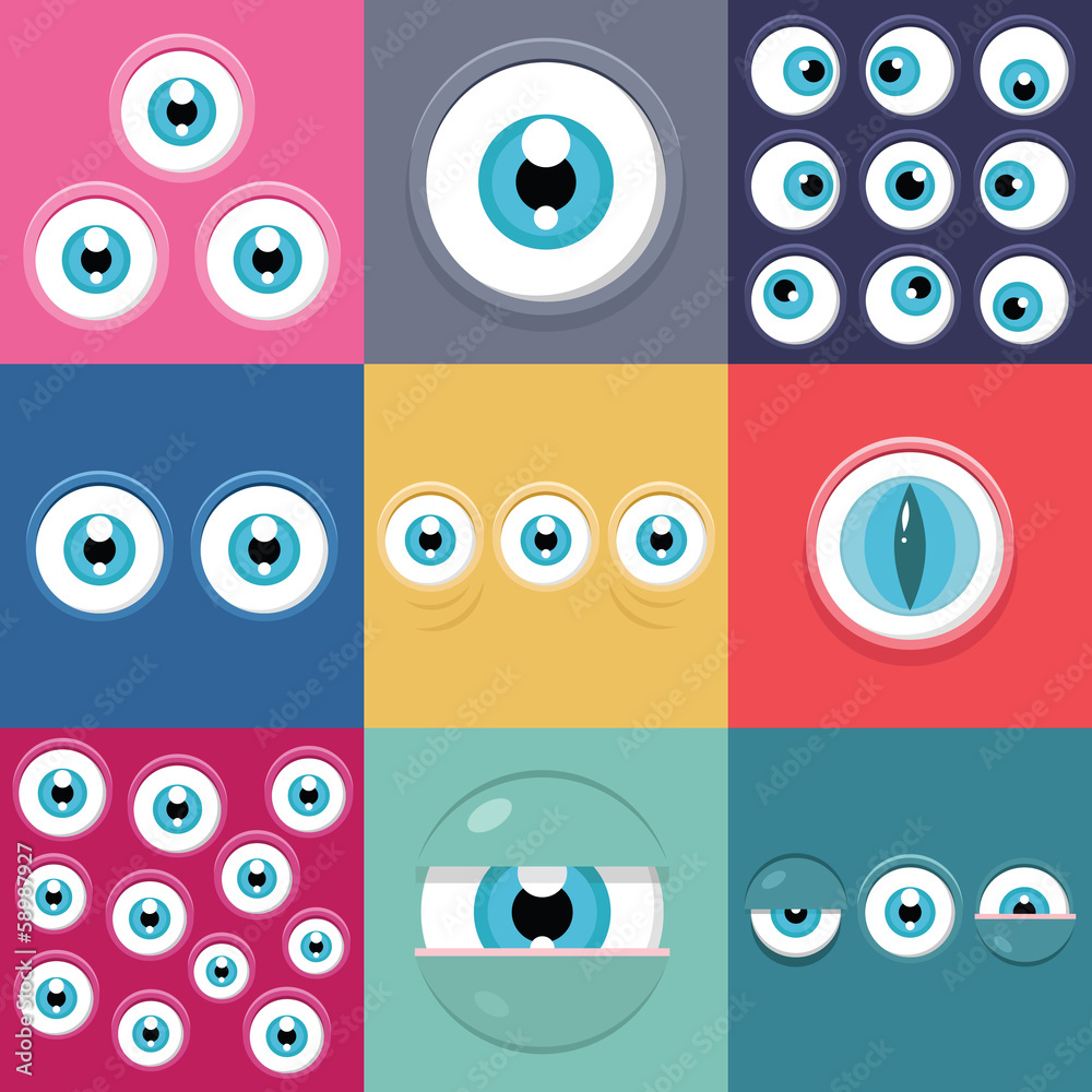 Set of funny cartoon monster eyes Stock Vector | Adobe Stock