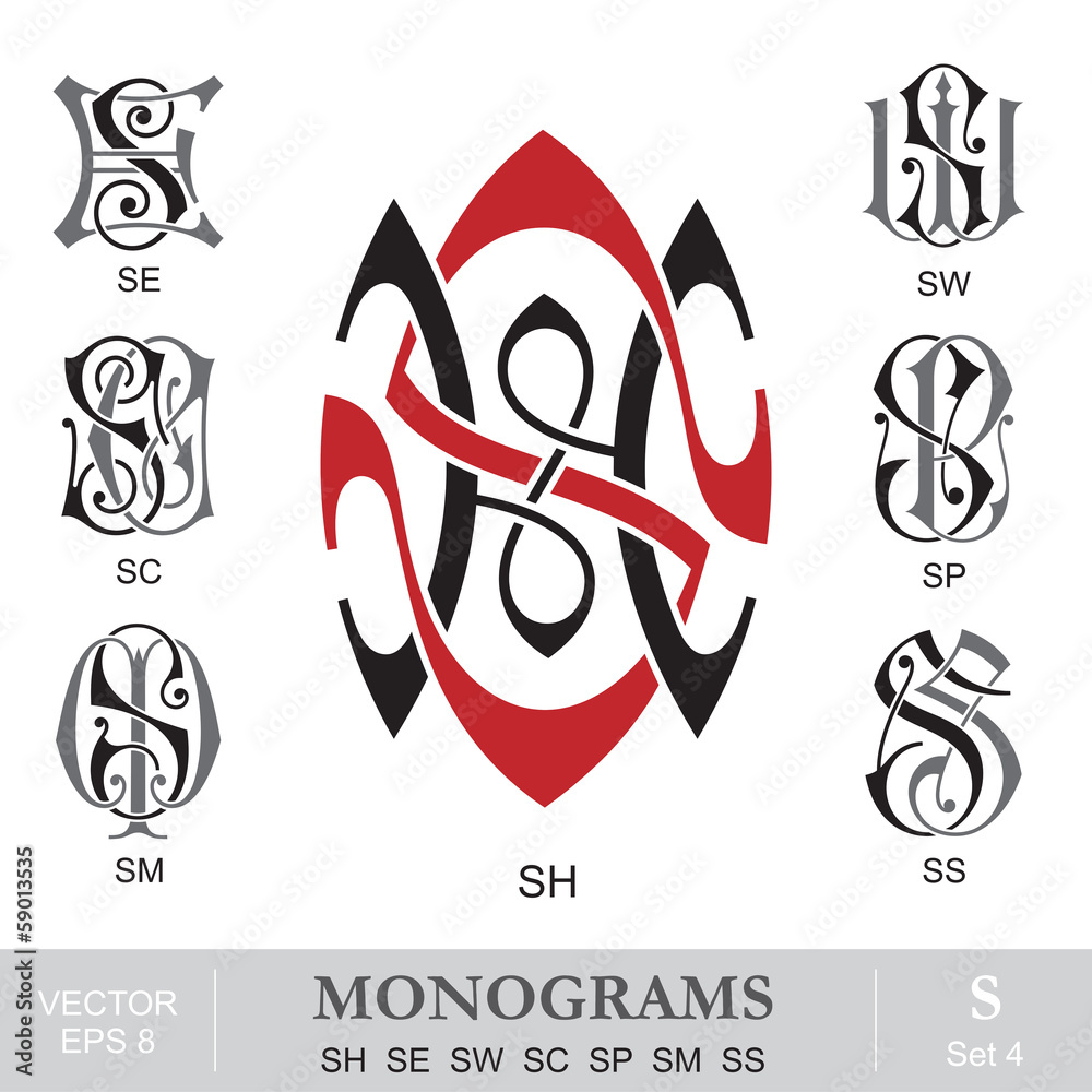 Vintage Monograms SH SE SW SC SP SM SS Stock Vector | Adobe Stock