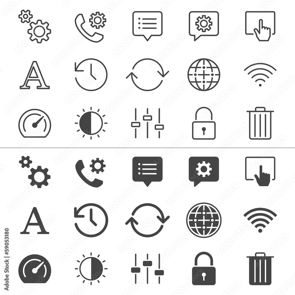Setting thin icons, included normal and enable state. Stock Vector ...