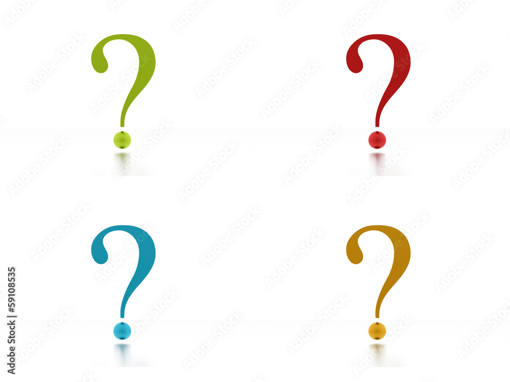 Four colored question marks on white Stock Illustration | Adobe Stock