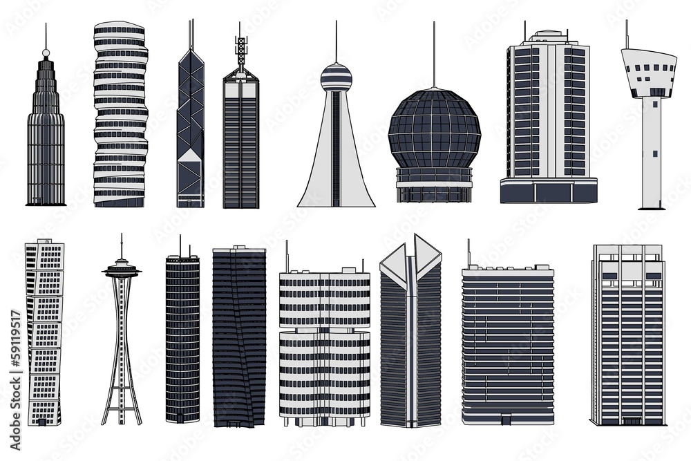 cartoon image of skyscraper buildings Stock Illustration | Adobe Stock