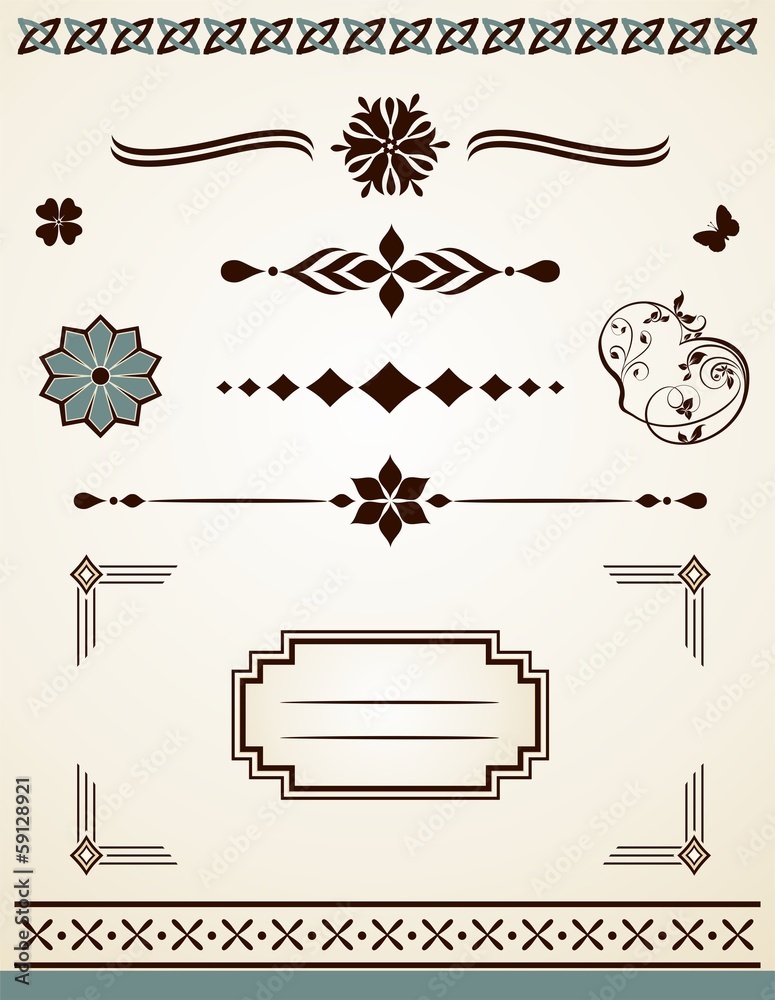 Page and text frame, borders,corner, dividers and decorations Stock ...