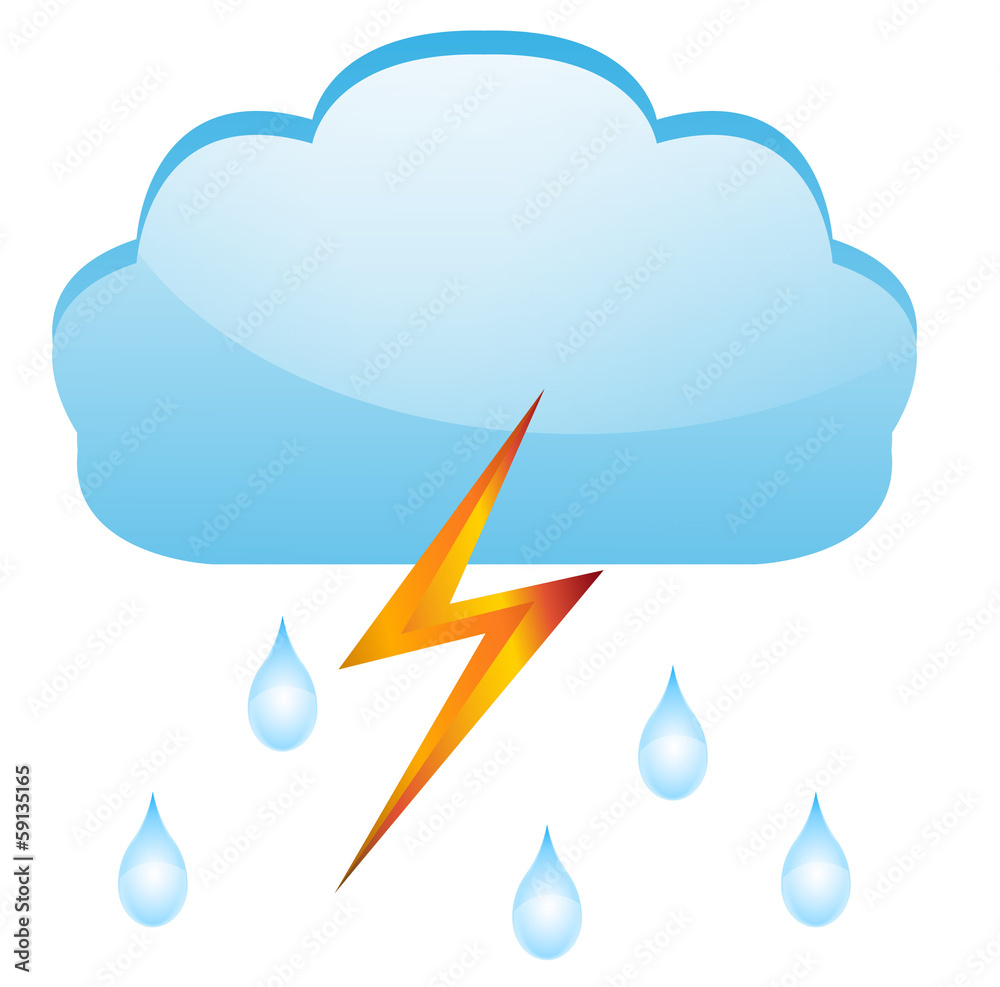 drops of rain and lightning, on a white background Stock Illustration ...