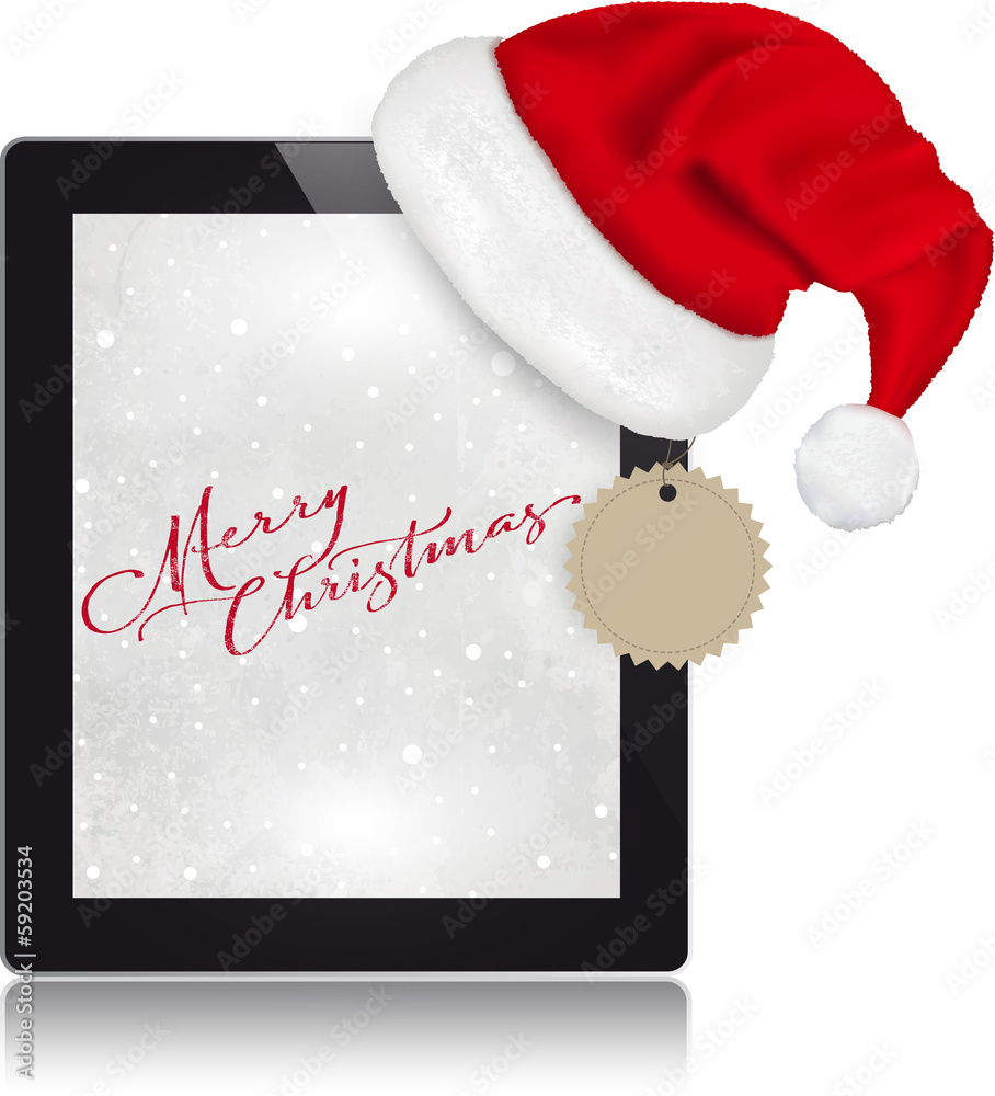 Merry Christmas with tablet Stock Vector | Adobe Stock