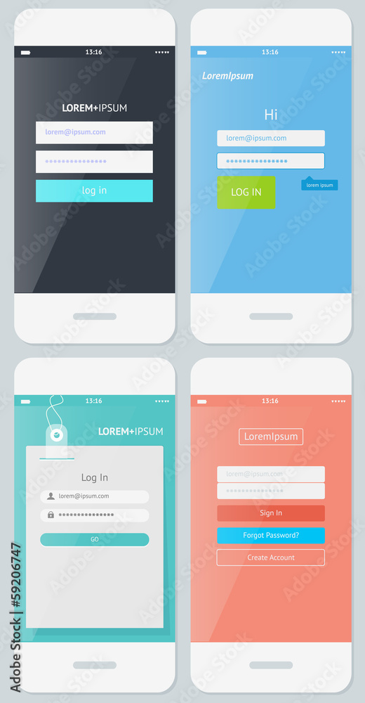 Beautiful Examples of Login Forms for Websites and Apps Stock Vector ...