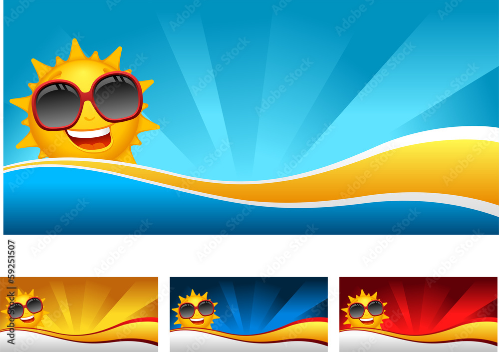 Sunny banner with sun cartoon. To see the other vector sun ...