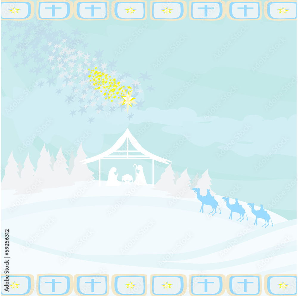 Biblical scene - birth of Jesus in Bethlehem. Stock Illustration ...