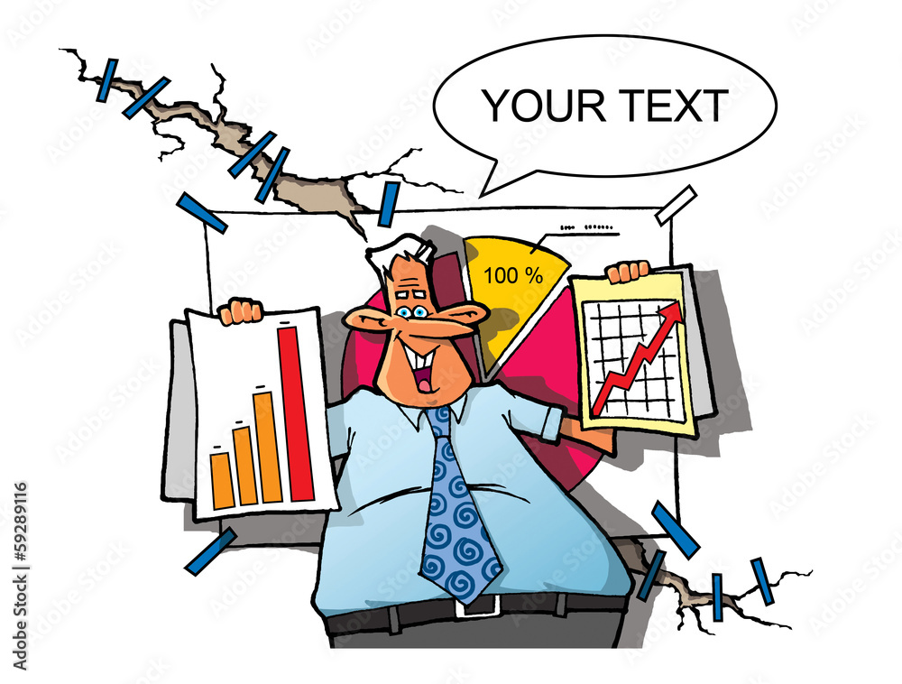 cartoon business man presenting a fake chart in crisis time Stock ...