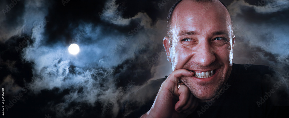 Sly tricky evil genius shady thief man Stock Photo | Adobe Stock