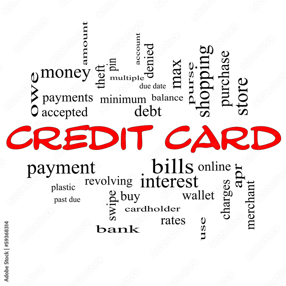 Credit Card Word Cloud Concept in red caps Stock Illustration | Adobe Stock