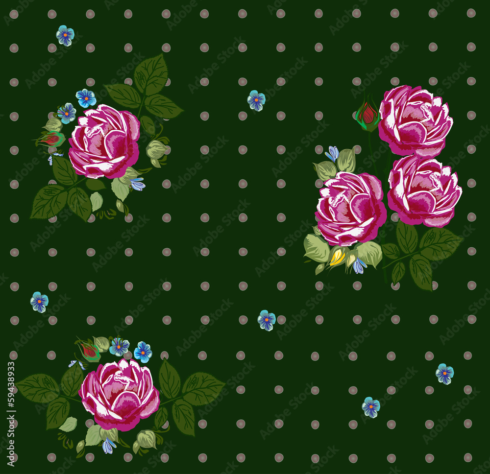 rose flowers on dark green spotted background Stock Vector | Adobe Stock