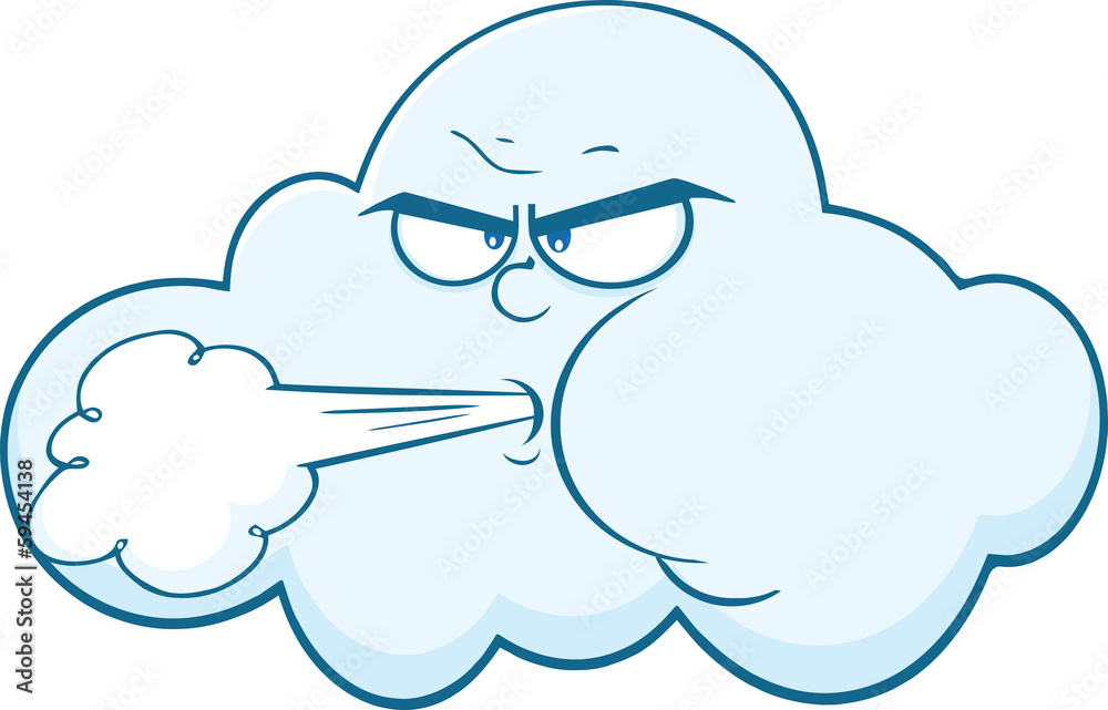 Cloud With Face Blowing Wind Cartoon Mascot Character Stock Vector ...
