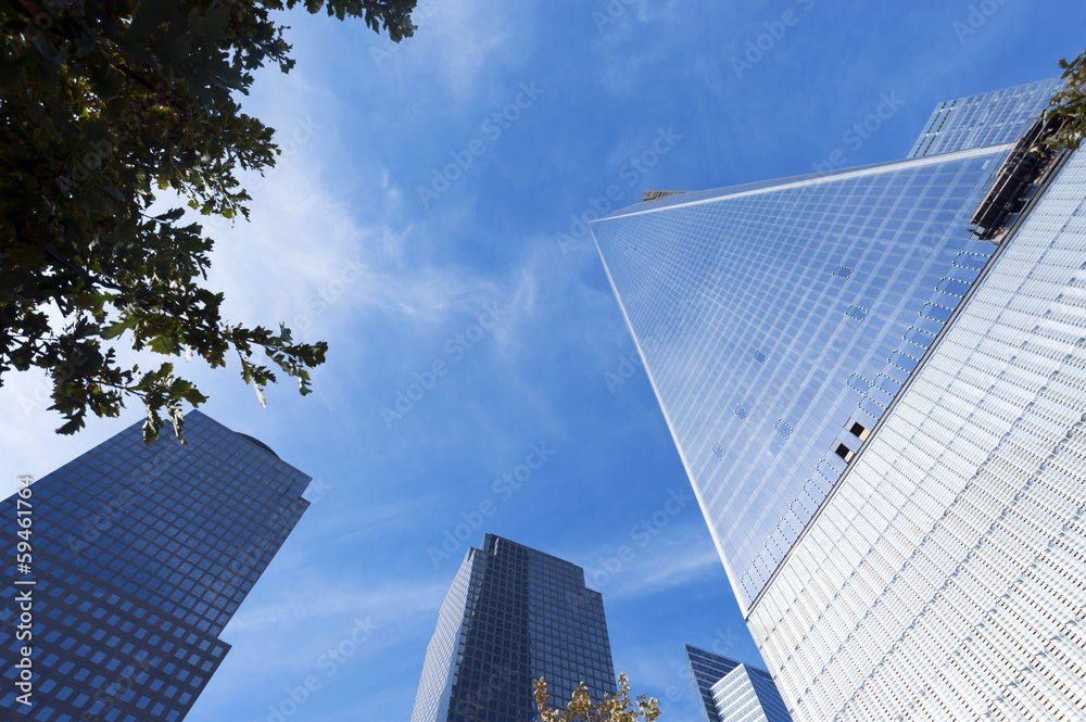 National 9-11 Memorial with World Trade Center Tower One Stock Photo ...