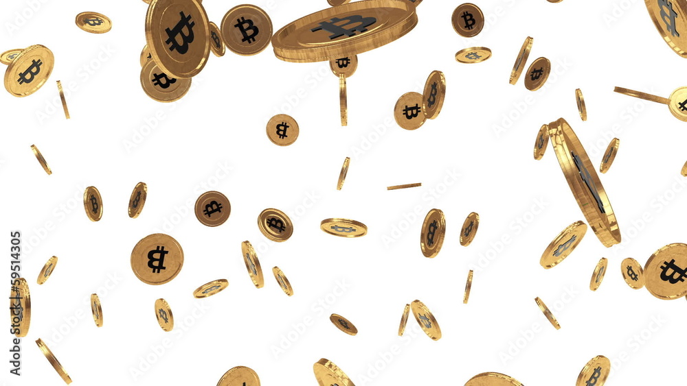 Bitcoin rain on white background Stock Video | Adobe Stock