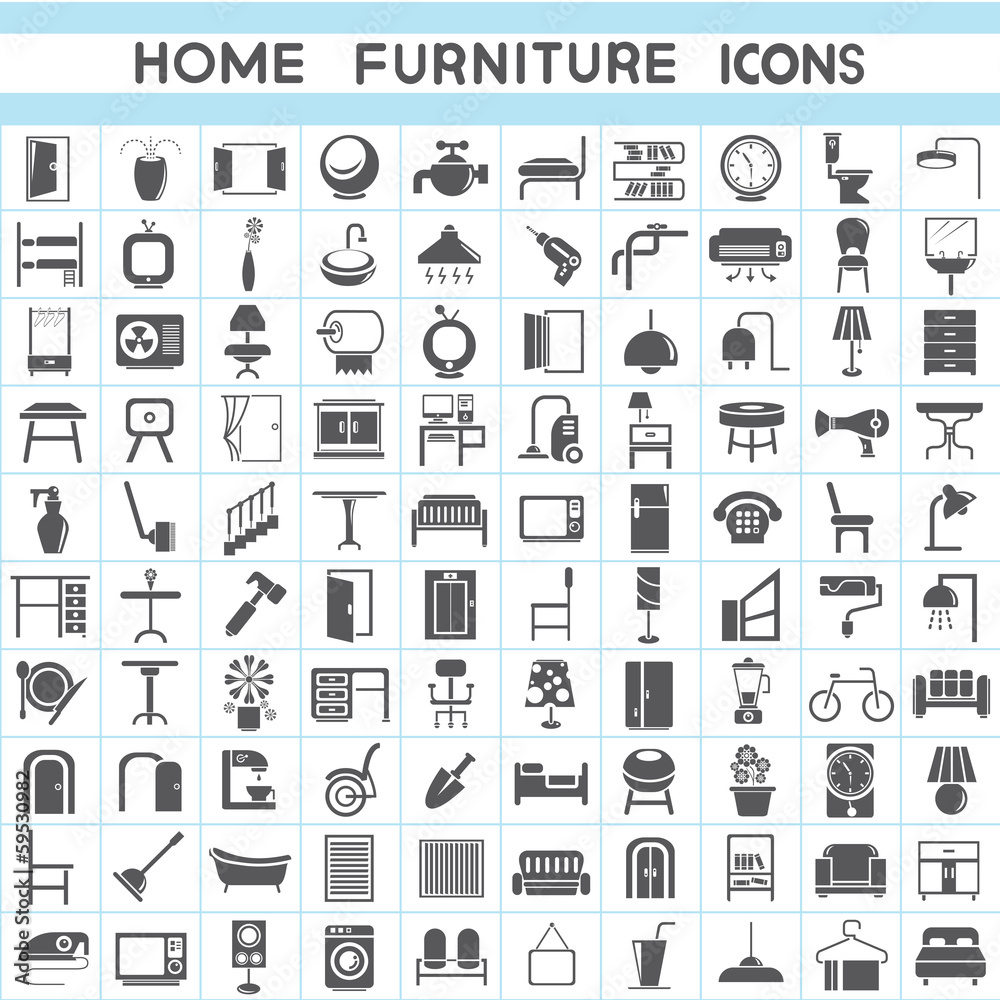 interior design collections, furniture icons set Stock Vector | Adobe Stock
