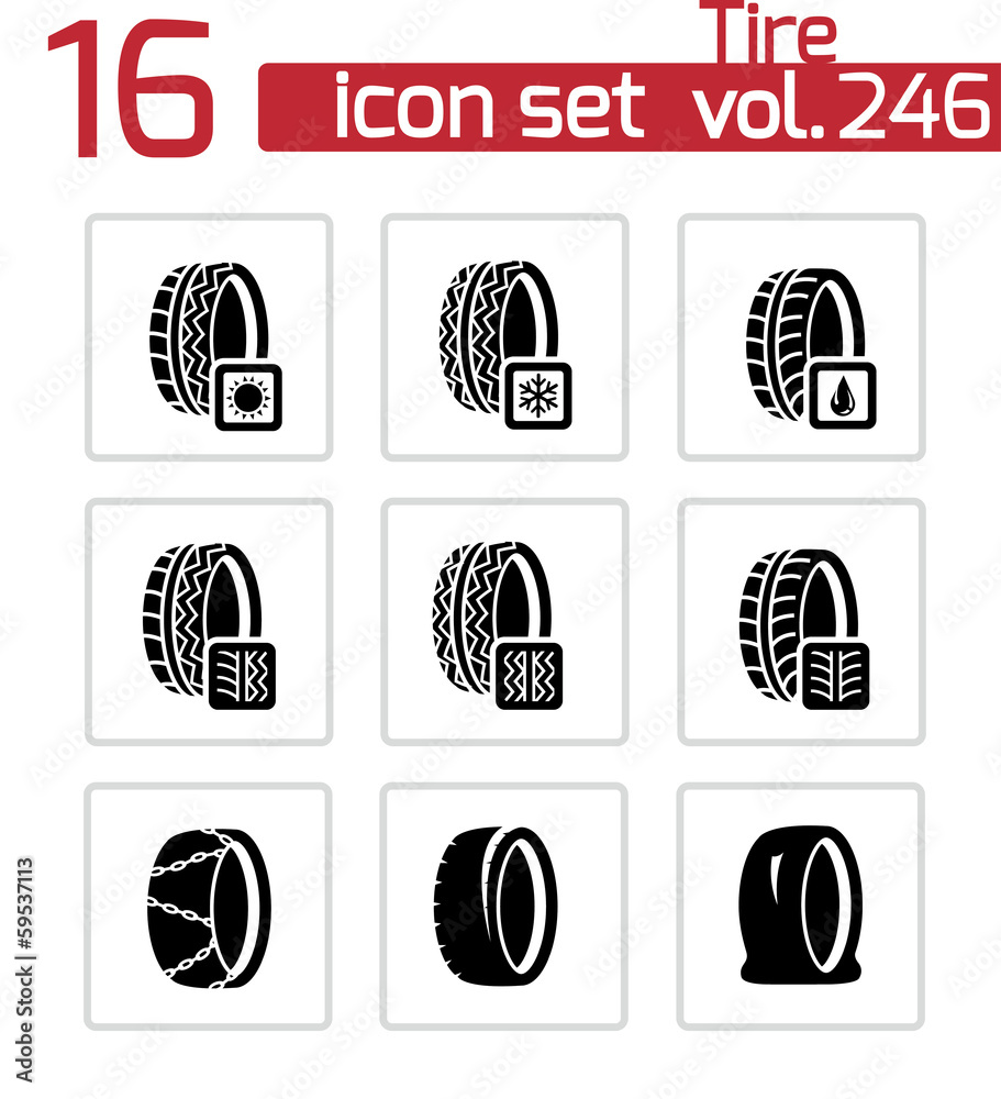Vector black tire icon set Stock Vector | Adobe Stock