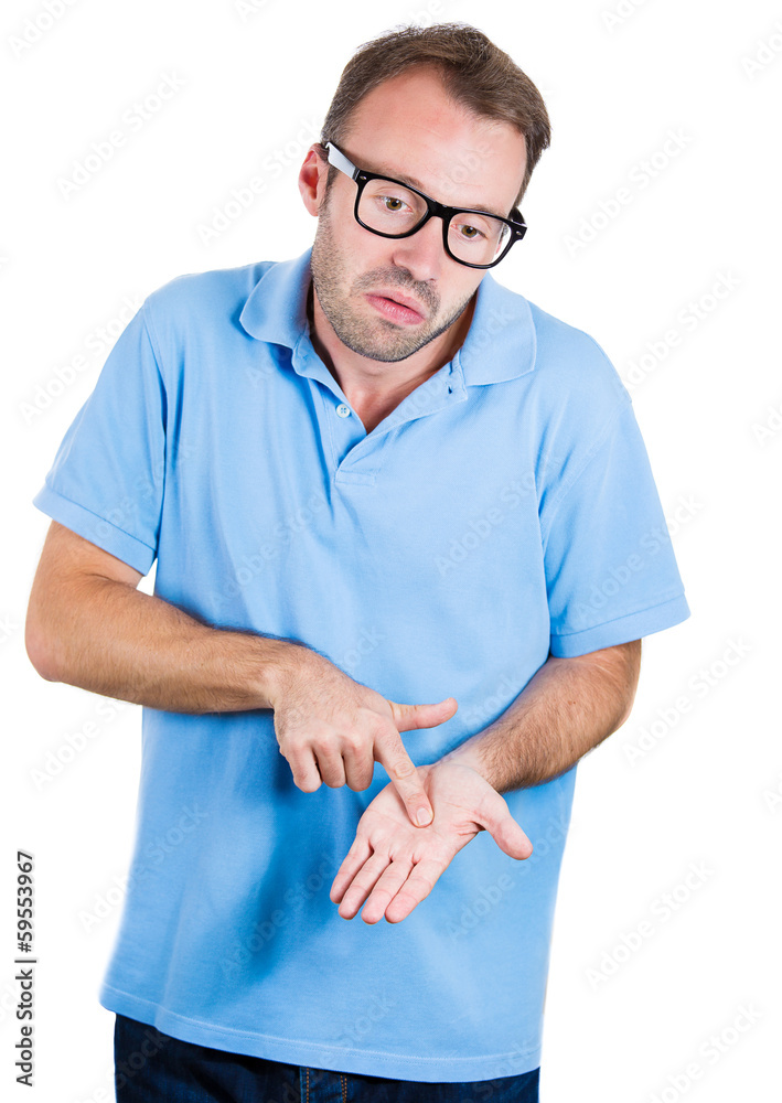 Shy, weak, nerdy young man in black glasses, socially awkward Stock ...