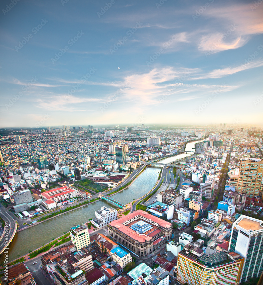 Panoramic view of Saigon in sunset, Vietnam. Stock 写真 | Adobe Stock