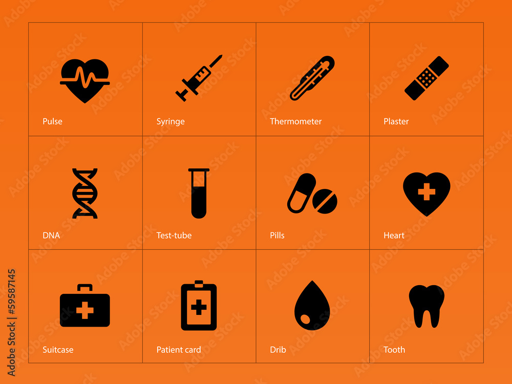 Medical icons on orange background. Stock-Vektorgrafik | Adobe Stock