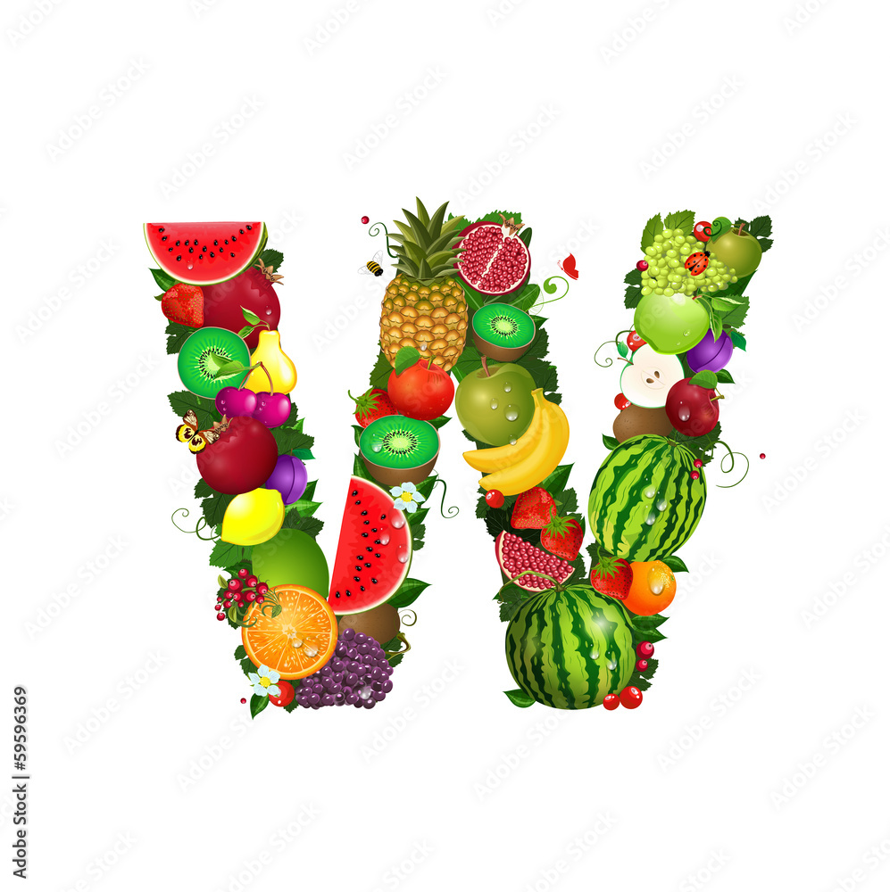 Letter of juicy fruit W Stock Vector | Adobe Stock