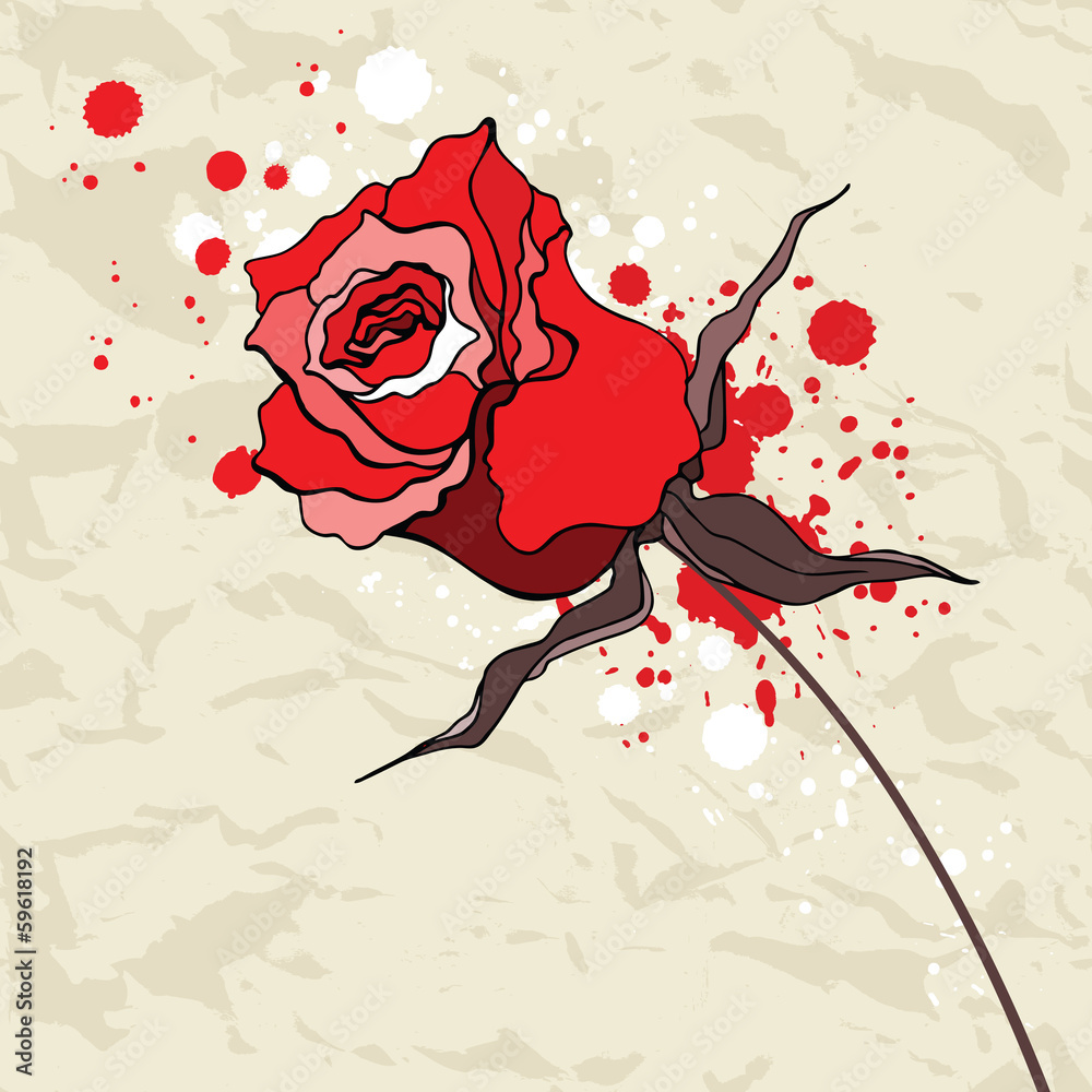 Grunge red rose on Crumpled paper background. Stock Vector | Adobe Stock
