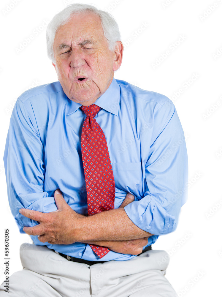 Old man, elderly executive doubling over in stomach pain Stock Photo ...