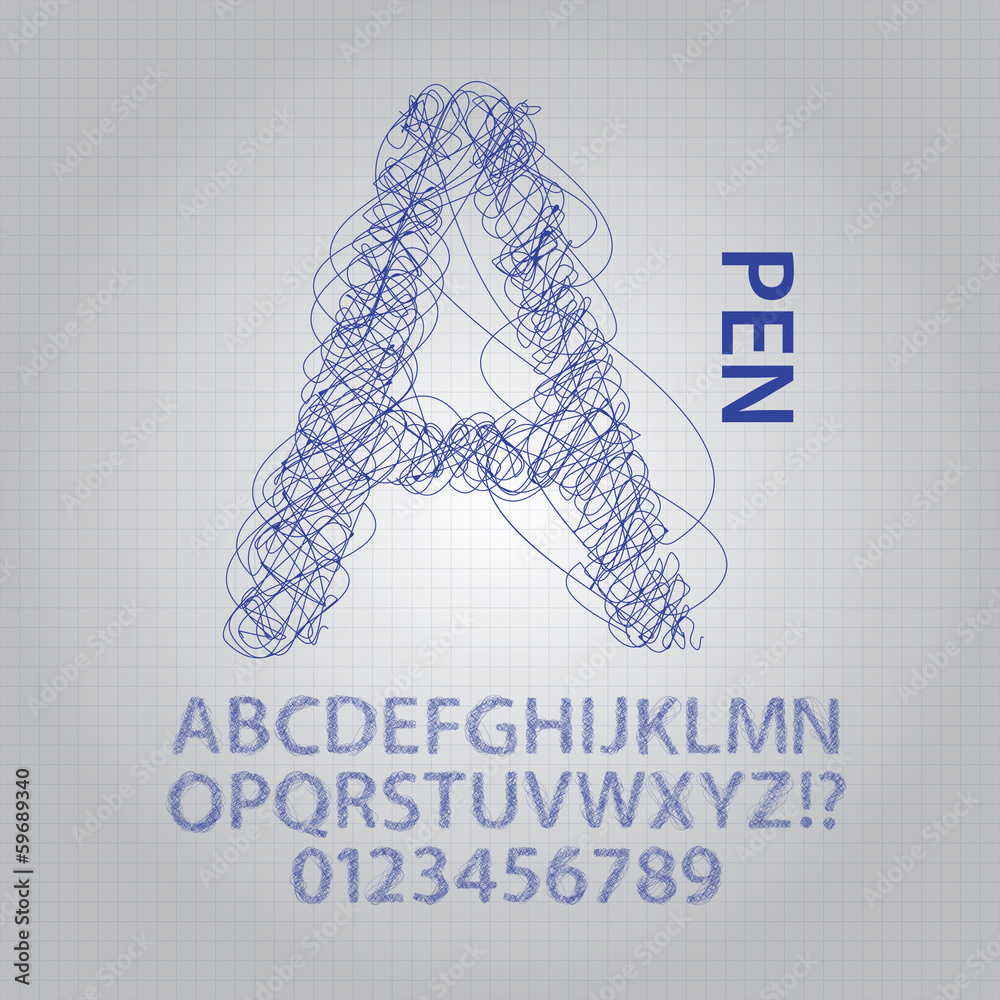 Pen Sketch Alphabet and Numbers Vector Stock Vector | Adobe Stock