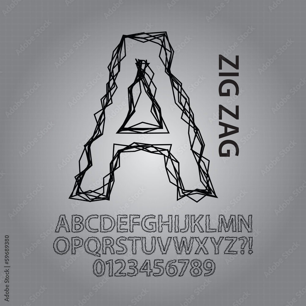 Black Zig Zag Alphabet and NUmbers Vector Stock Vector | Adobe Stock
