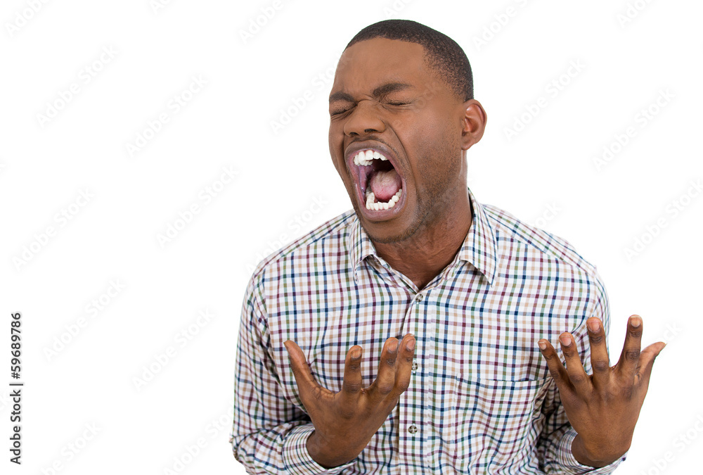 Stressed, upset man screaming, having a panic attack Stock Photo ...