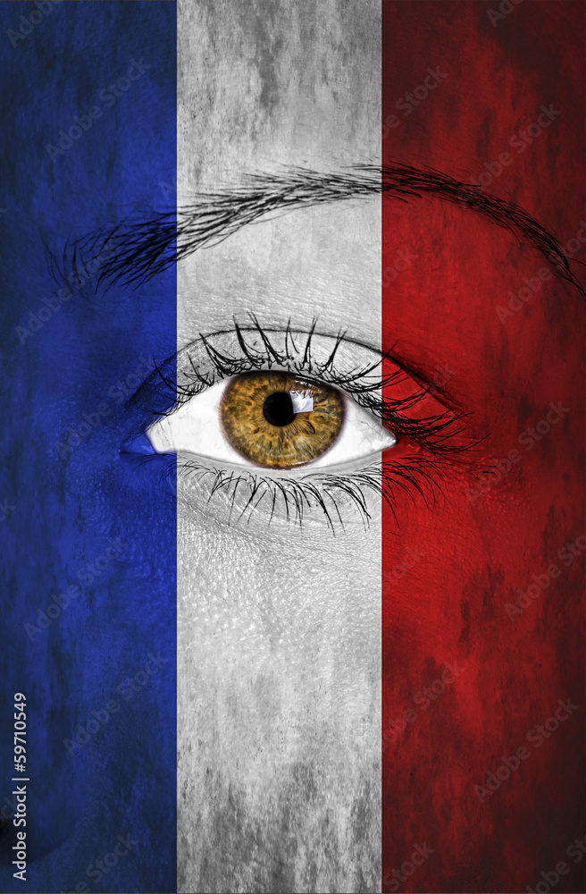 france or french flag painted over female face Stock Illustration ...