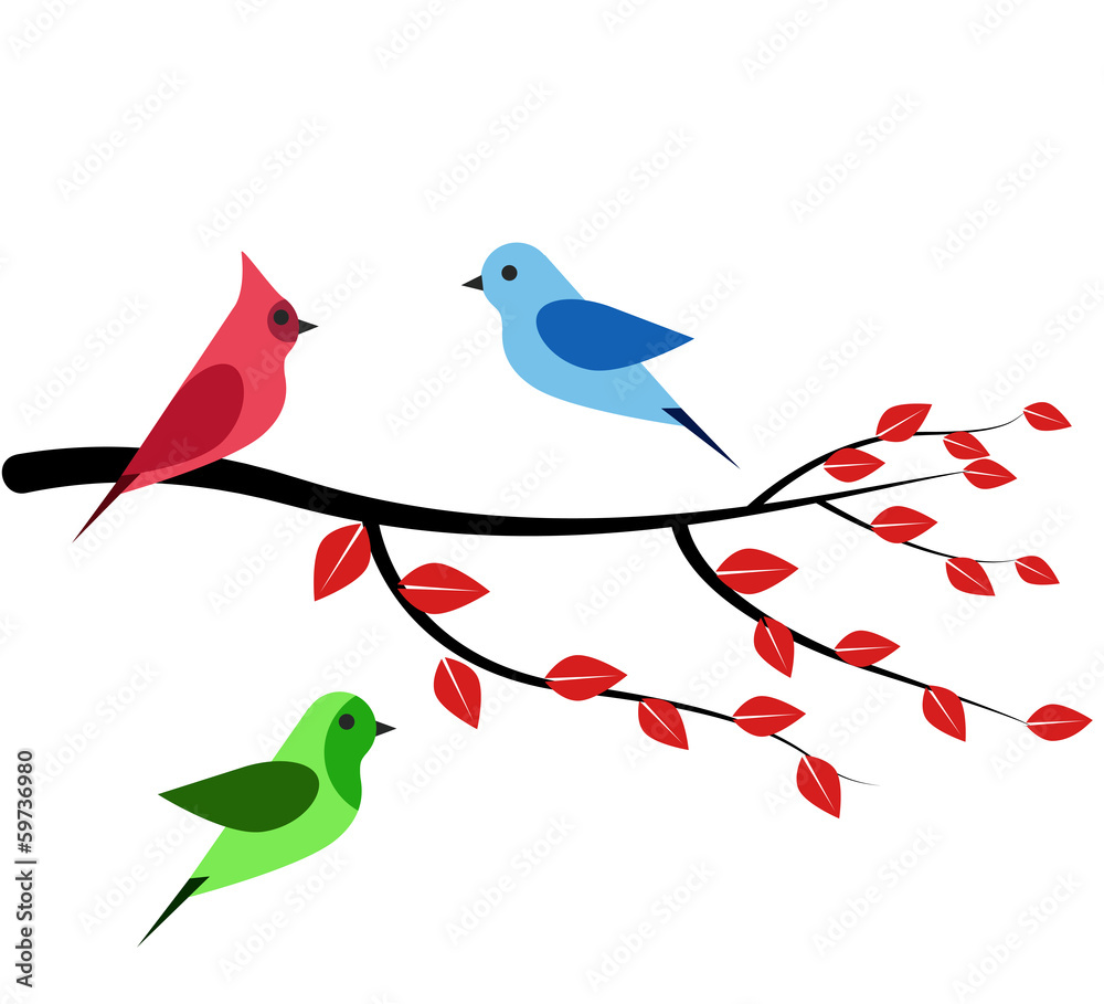 Three birds branch Stock Vector | Adobe Stock