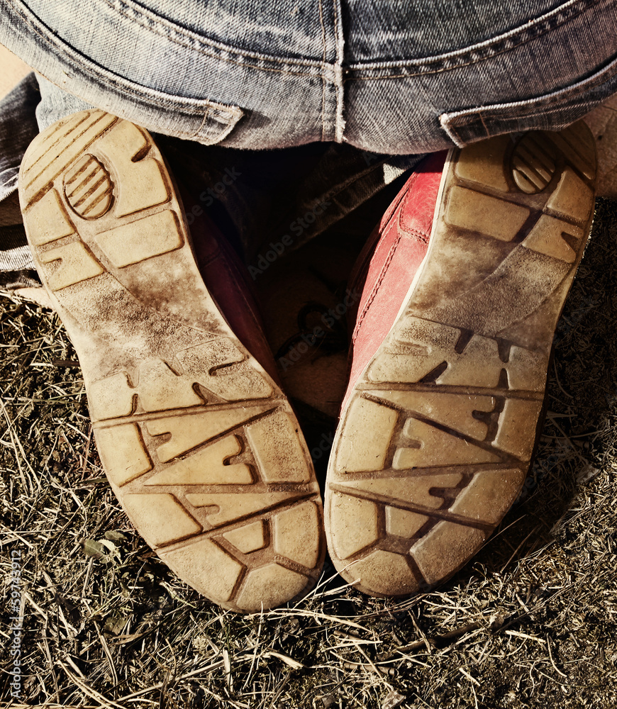 girl sitting on her feet outdoor Stock Photo | Adobe Stock
