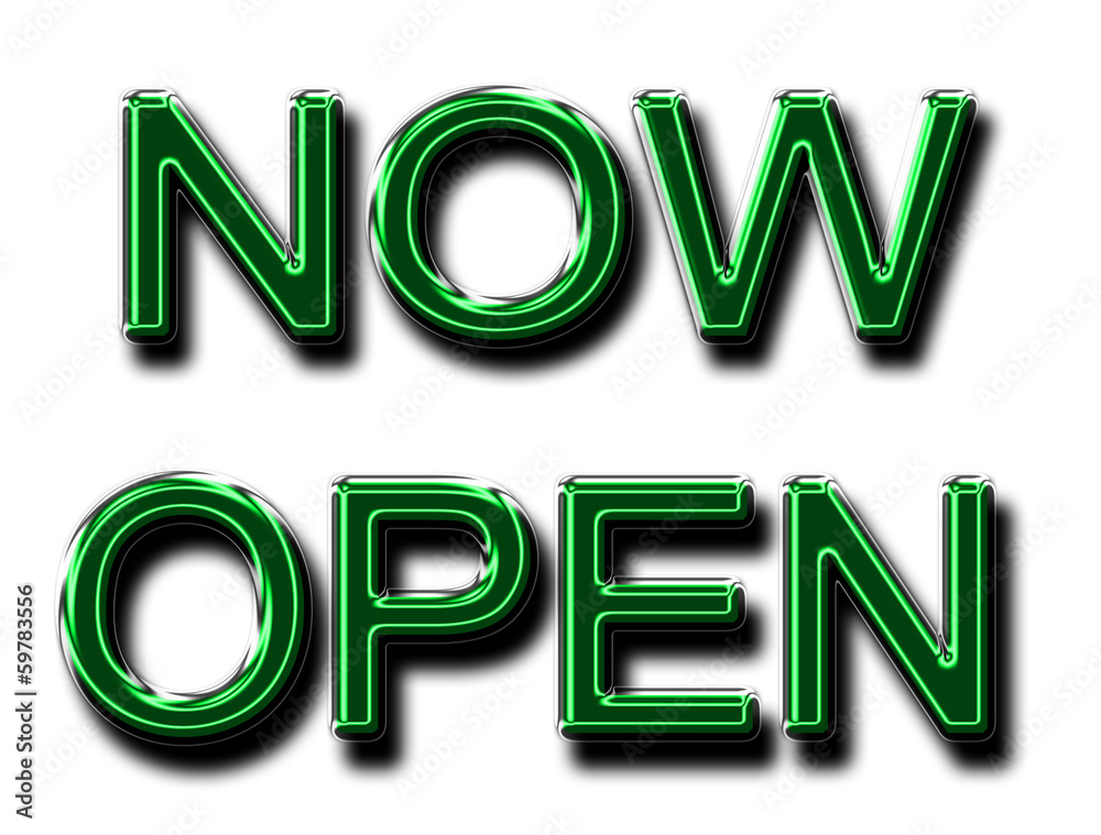 A glowing NOW OPEN sign in green Stock Illustration | Adobe Stock