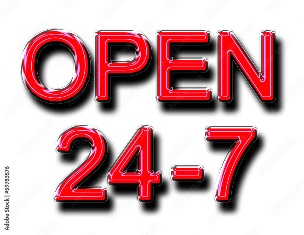 A glowing OPEN 24-7 sign in red Stock-Illustration | Adobe Stock