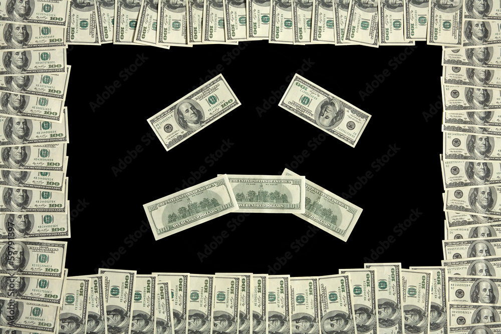 Sad face in dollar bill frame Stock Photo | Adobe Stock