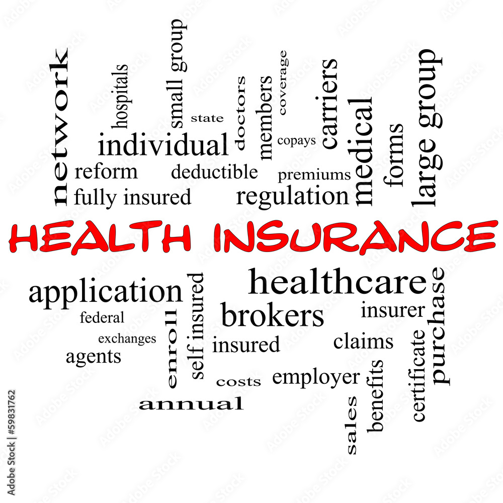 Health Insurance Word Cloud Concept in red caps Stock Illustration ...